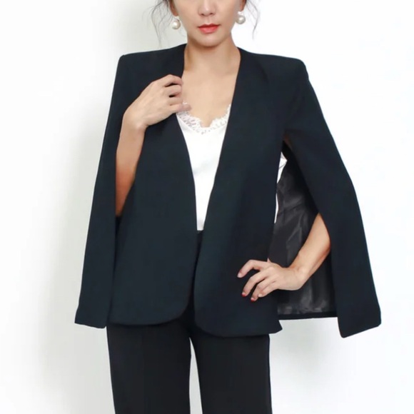 Zara | Jackets & Coats | Zara Black Cape Blazer With Dramatic Split ...